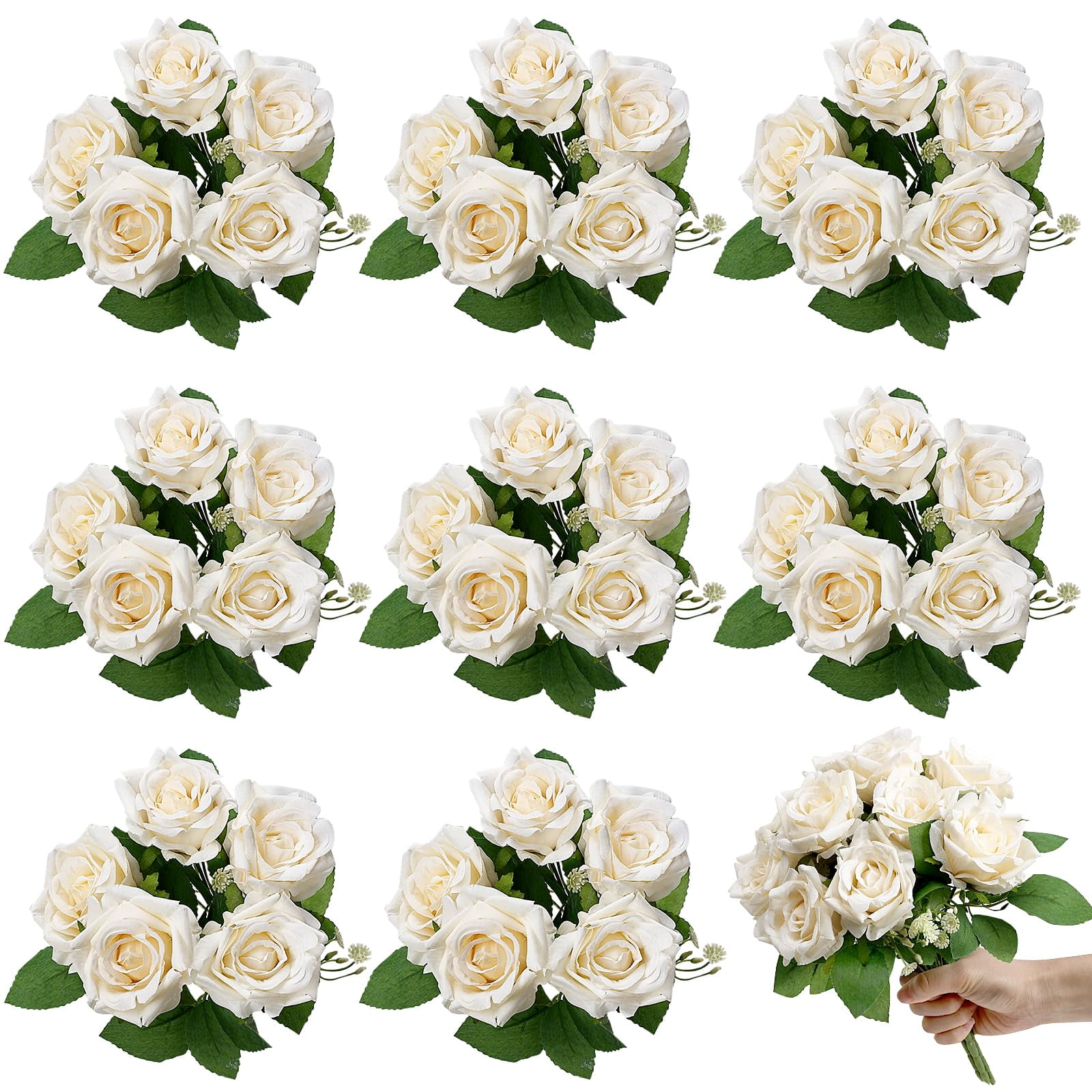 Nagobi Artificial Roses Bouquets - 8 Bundles Fake Silk Flowers ...