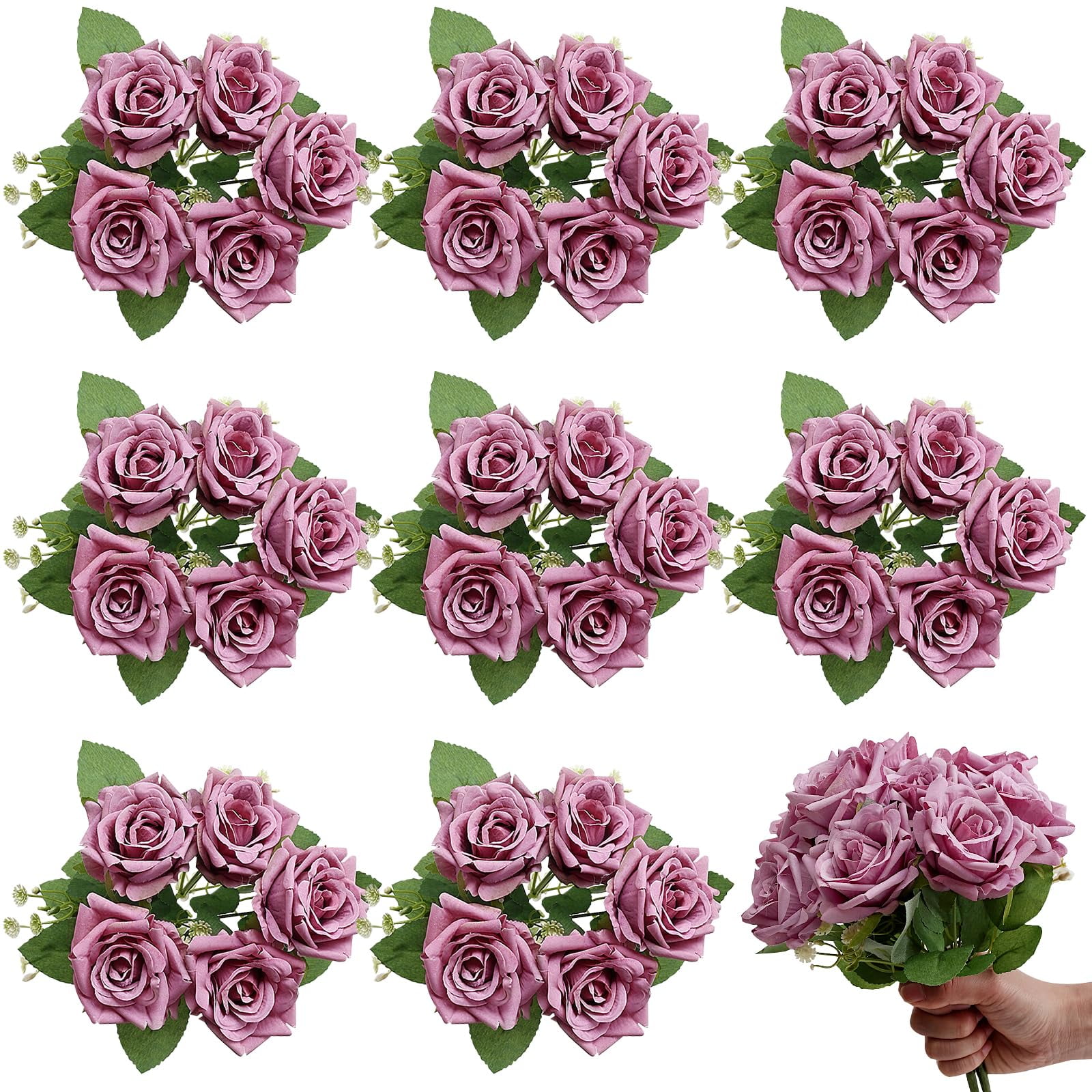 Nagobi Purple Roses Artificial Flowers - 8 Bundles Fake Rose Flower ...