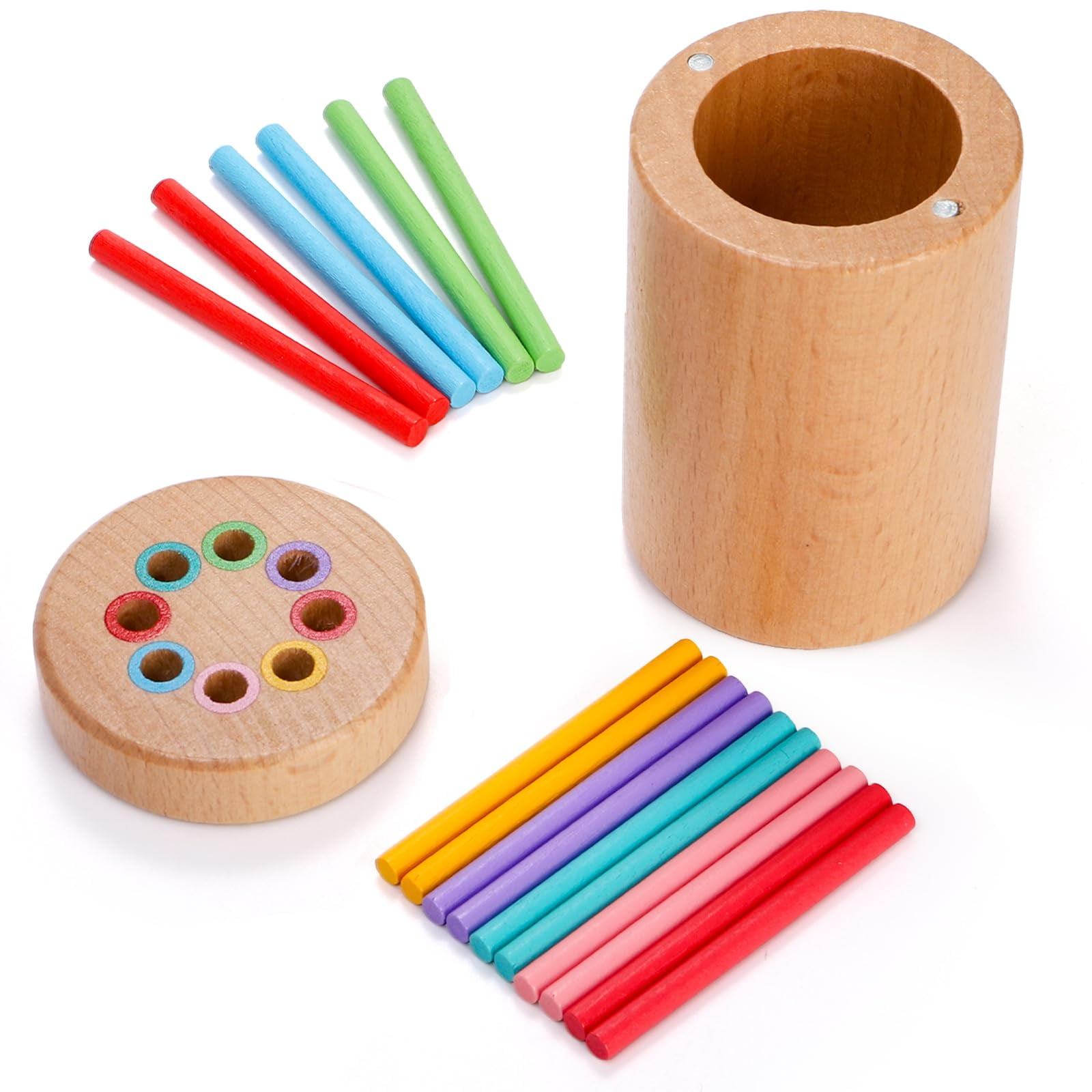 Nagpew Wooden Montessori Sticks, AIF4 8 Colors Sorting Toys for ...