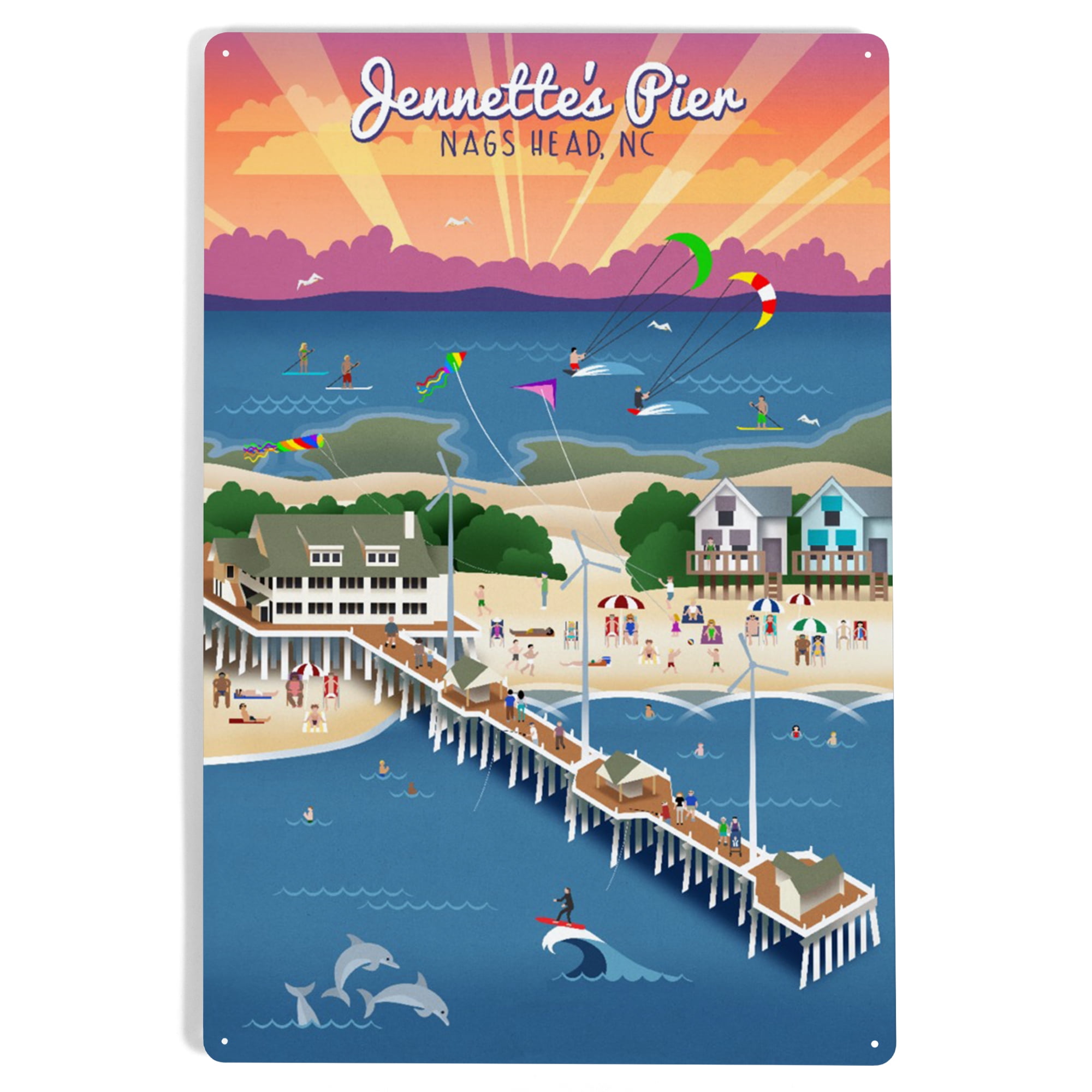 Nags Head, North Carolina, Jennette's Pier, Retro (12x18 Aluminum Art ...