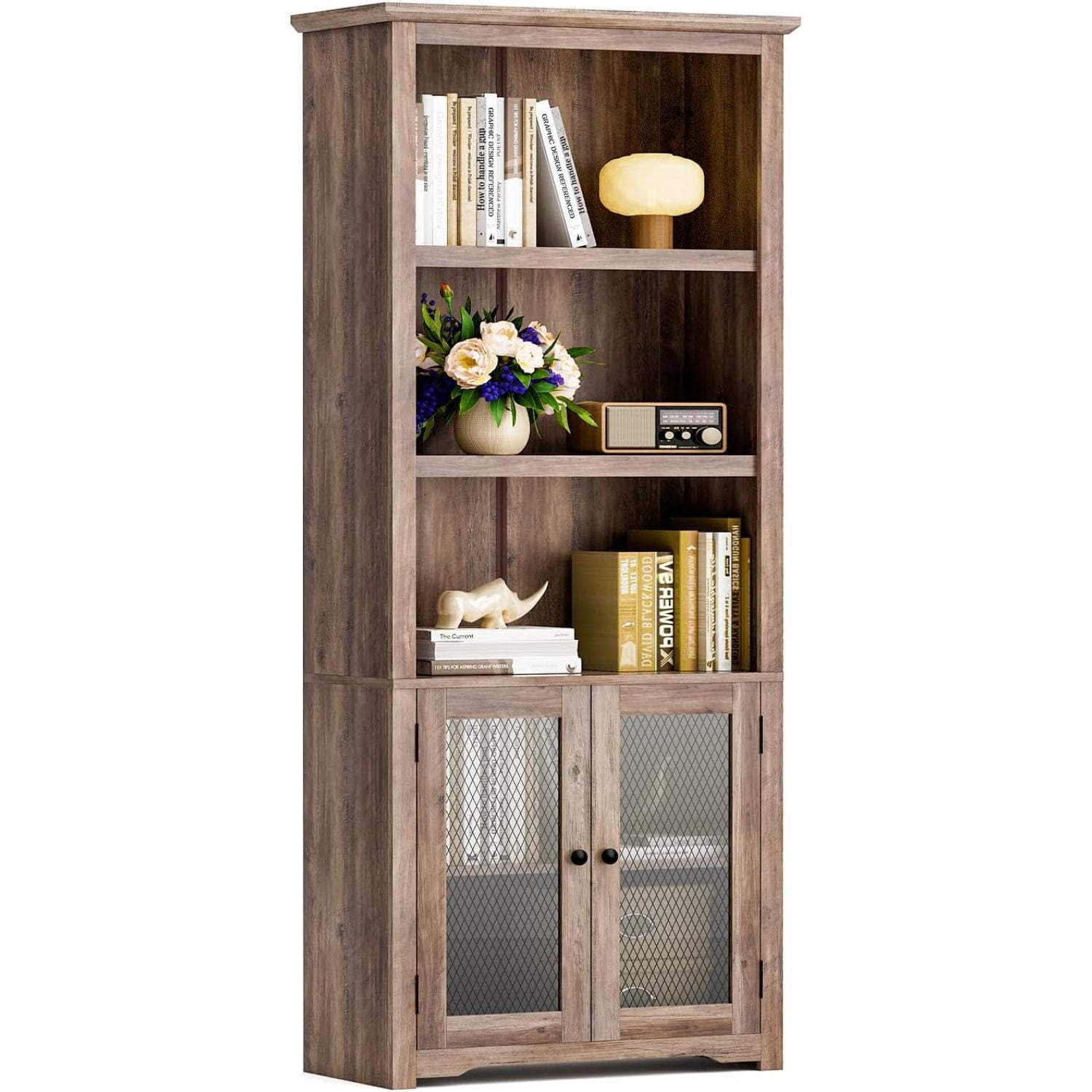 Naice Bookshelf 70" Tall Bookcase, 5 Shelf Book Shelf with Glass Doors ...