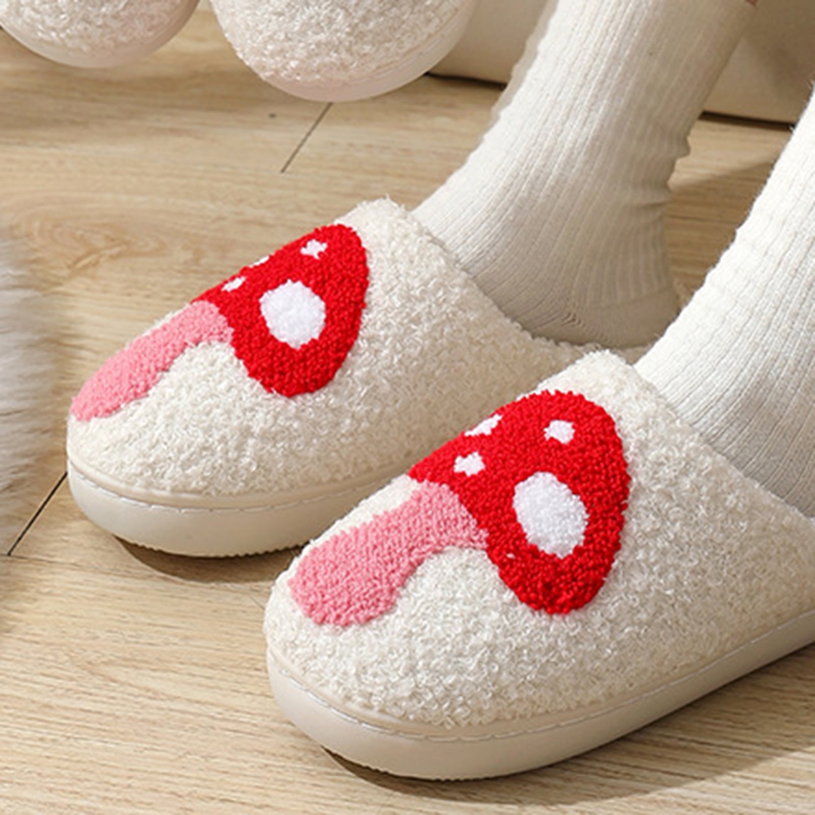 Naierhg 1 Pair Plush Home Slippers Autumn Winter Mushroom Pumpkin ...
