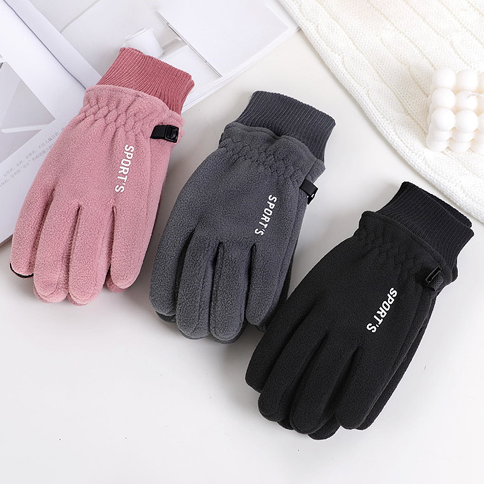 Naierhg 1 Pair Winter Cycling Gloves Great Friction Palm Anti-slip Five ...