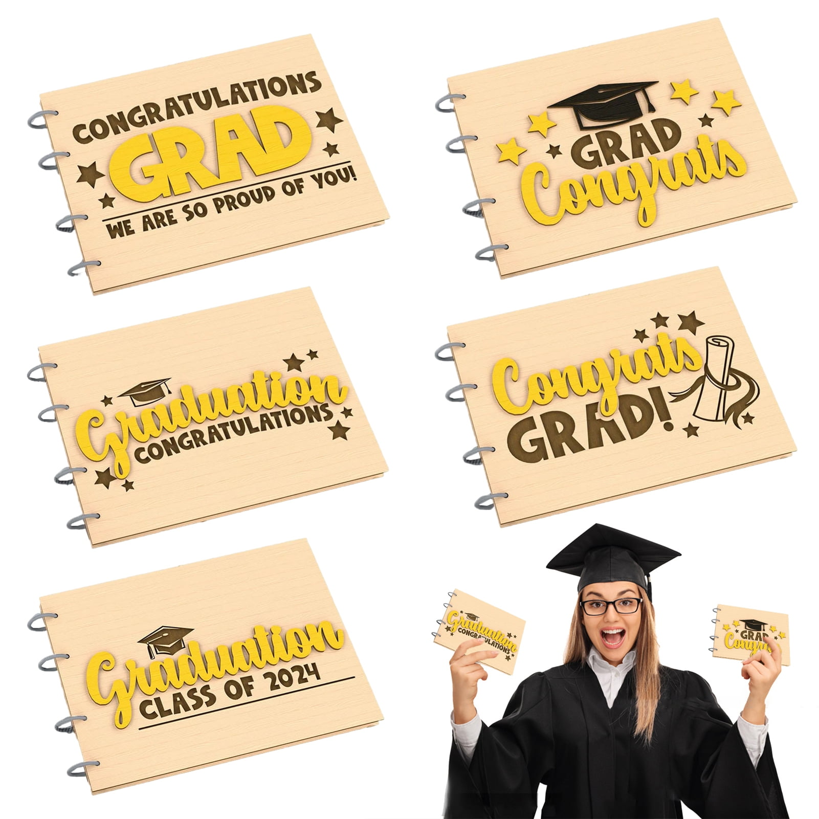 Naierhg 2025 Graduation Wooden Photo Album Guest Book - 8x6 Inch Rustic ...