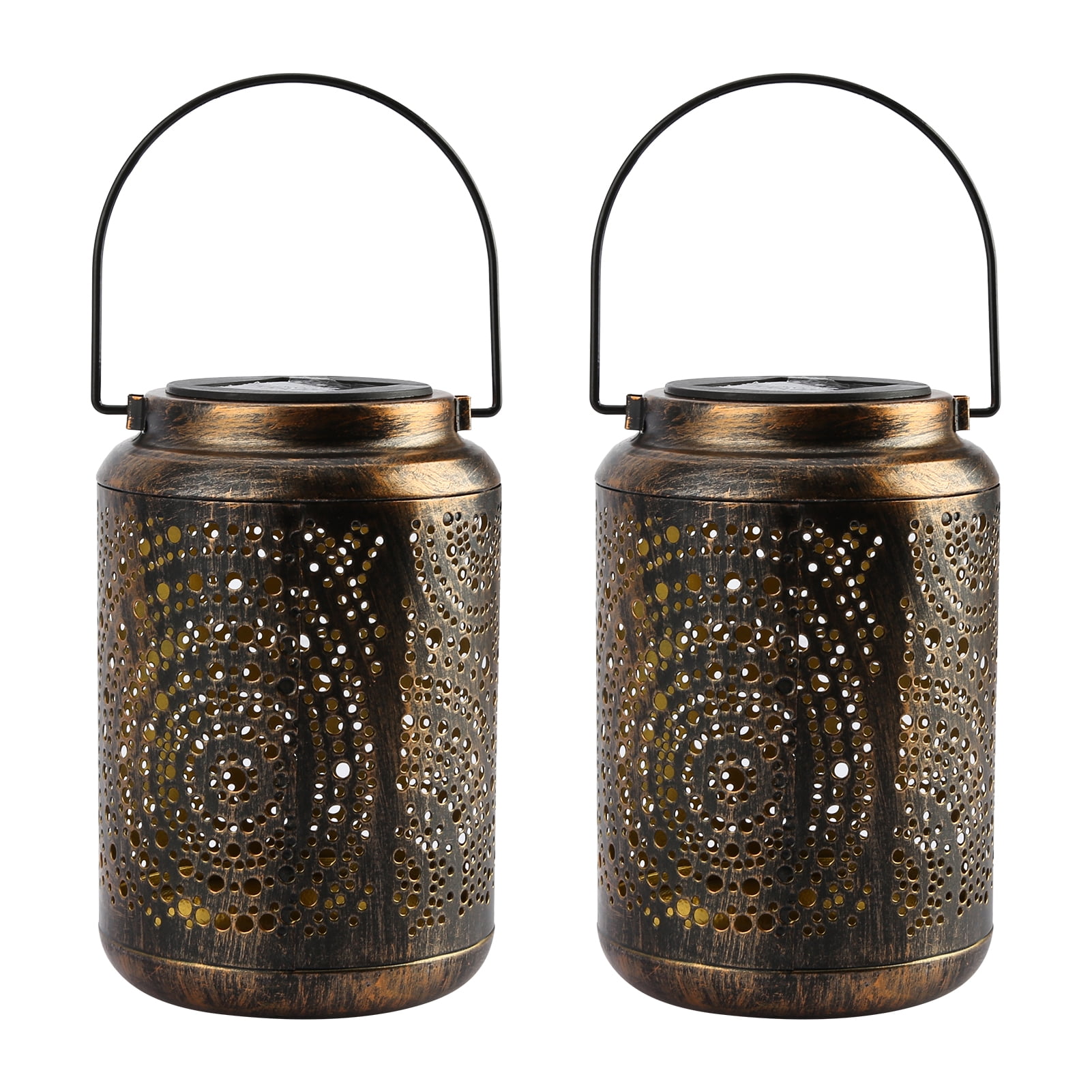 Naierhg 2Pcs Solar Lanterns Metal Retro Style Decorative Hollow Hanging ...