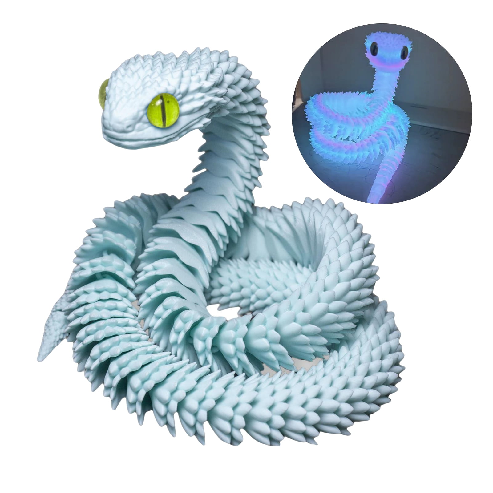 Naierhg 3D Printed Luminous Snake Figurine Movable Joints Snake Figure ...