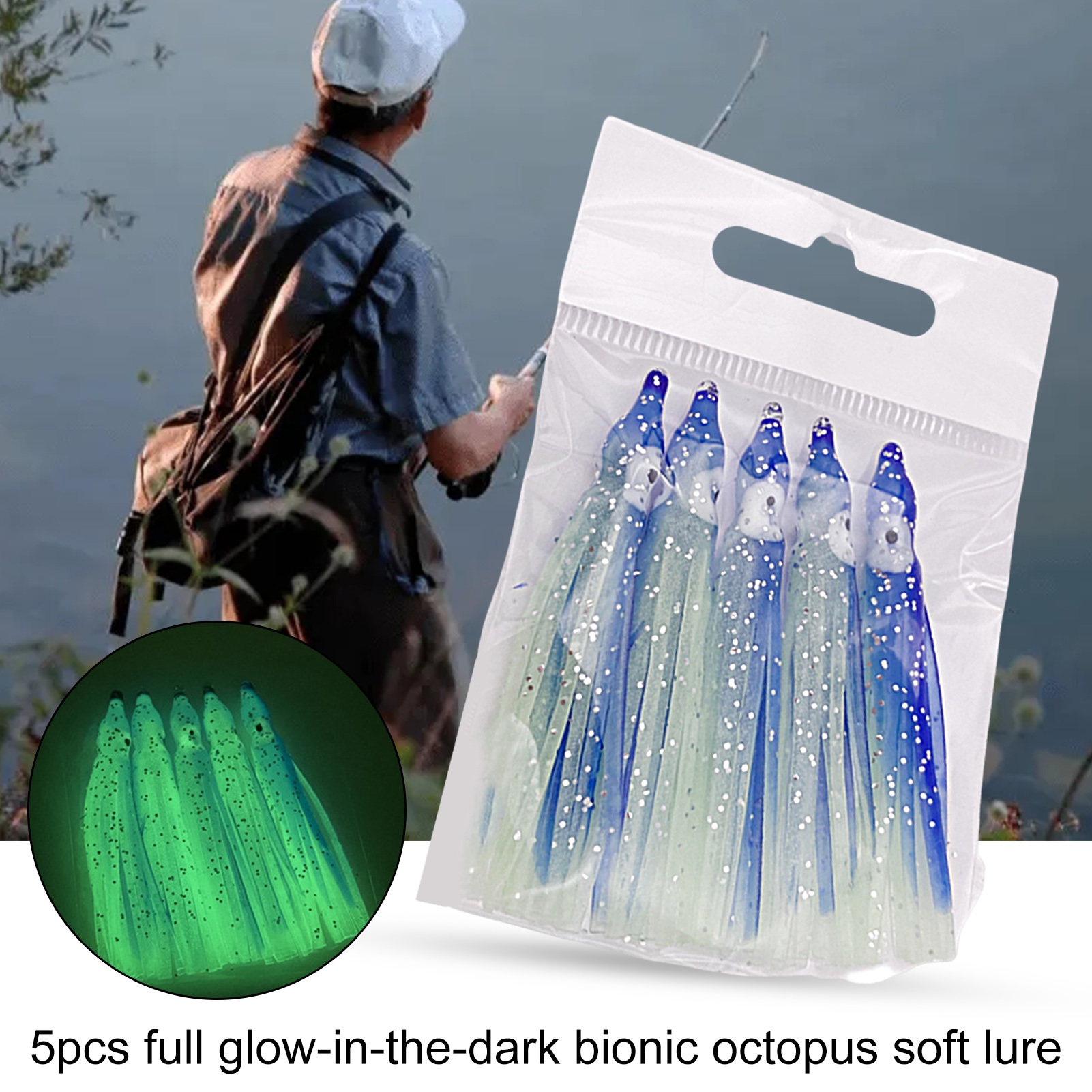Naierhg 5Pcs Octopus Soft Baits Simulation with Luminous Effect Angling ...