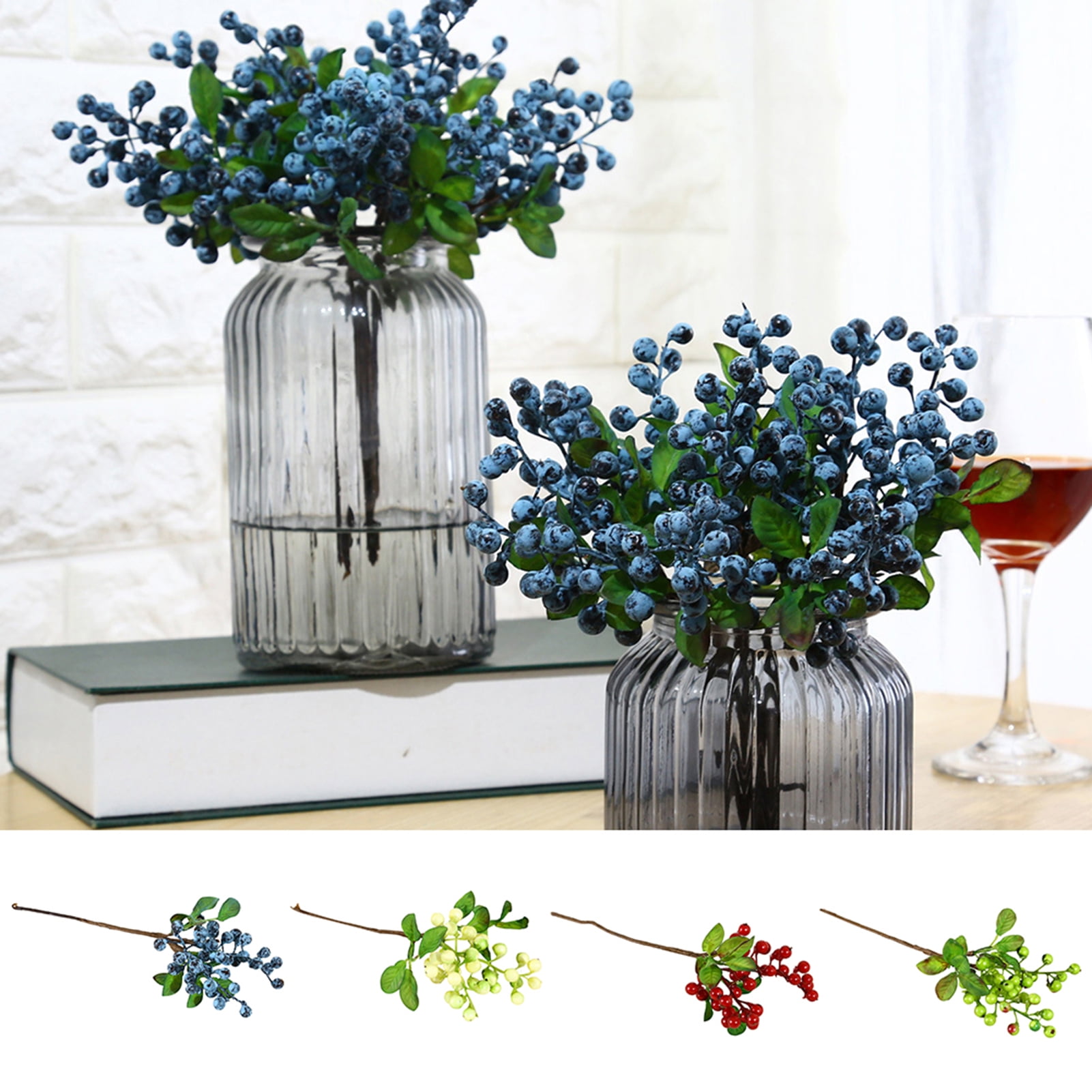 Naierhg Artificial Plant Faux Berry Fake Branch Simulation Blueberry ...