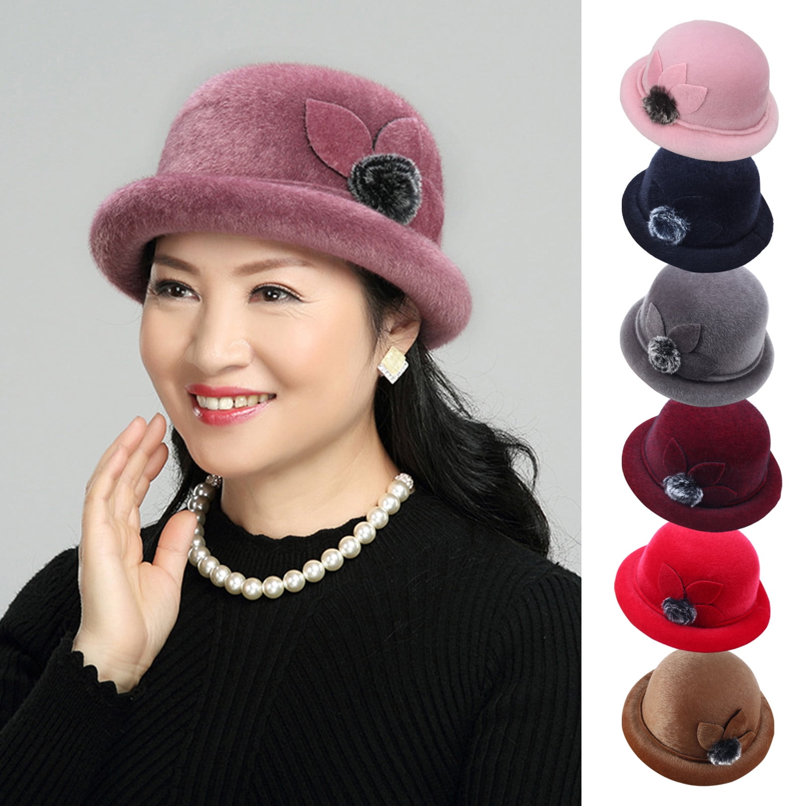 Naierhg Beanie Women Winter Hat Elegant Solid Color Windproof Flower ...