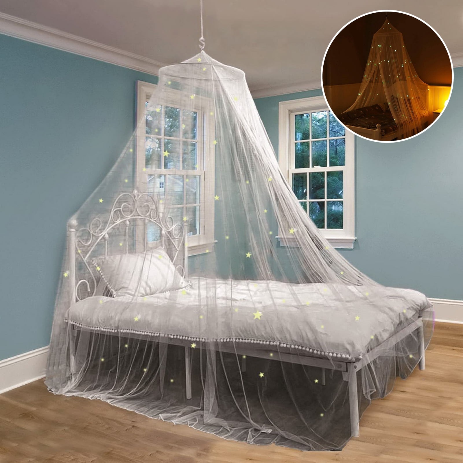 Naierhg Bed Canopy Easy Installation Fluorescent Stars Design Kid Room ...
