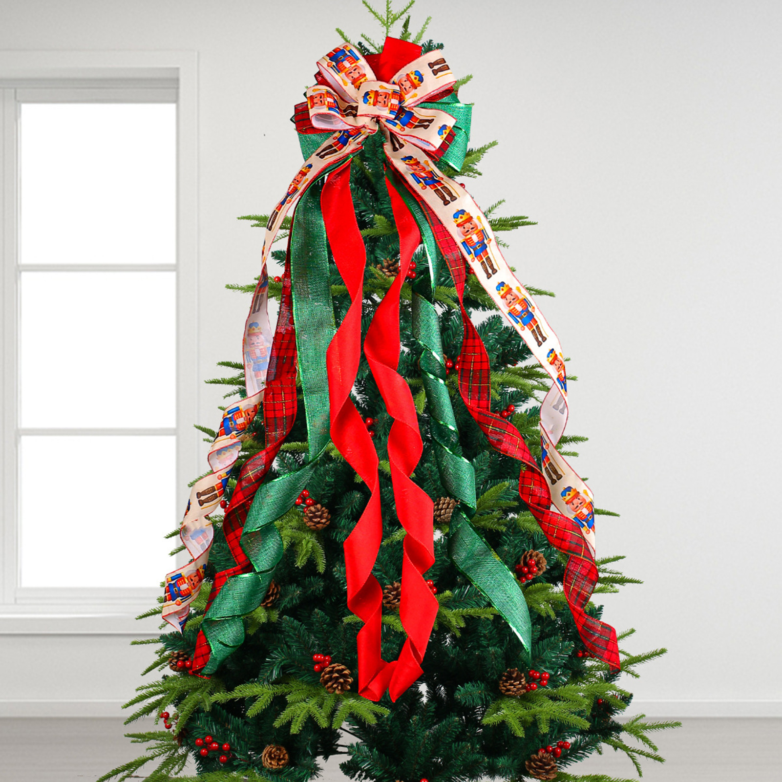 Naierhg Classic Color Christmas Tree Topper Nutcracker Pattern Satin ...