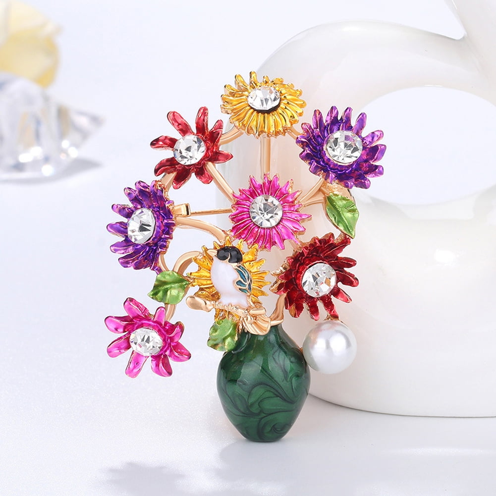 Naierhg Fashion Women Flower Vase Rhinestone Inlaid Brooch Pin Corsage ...