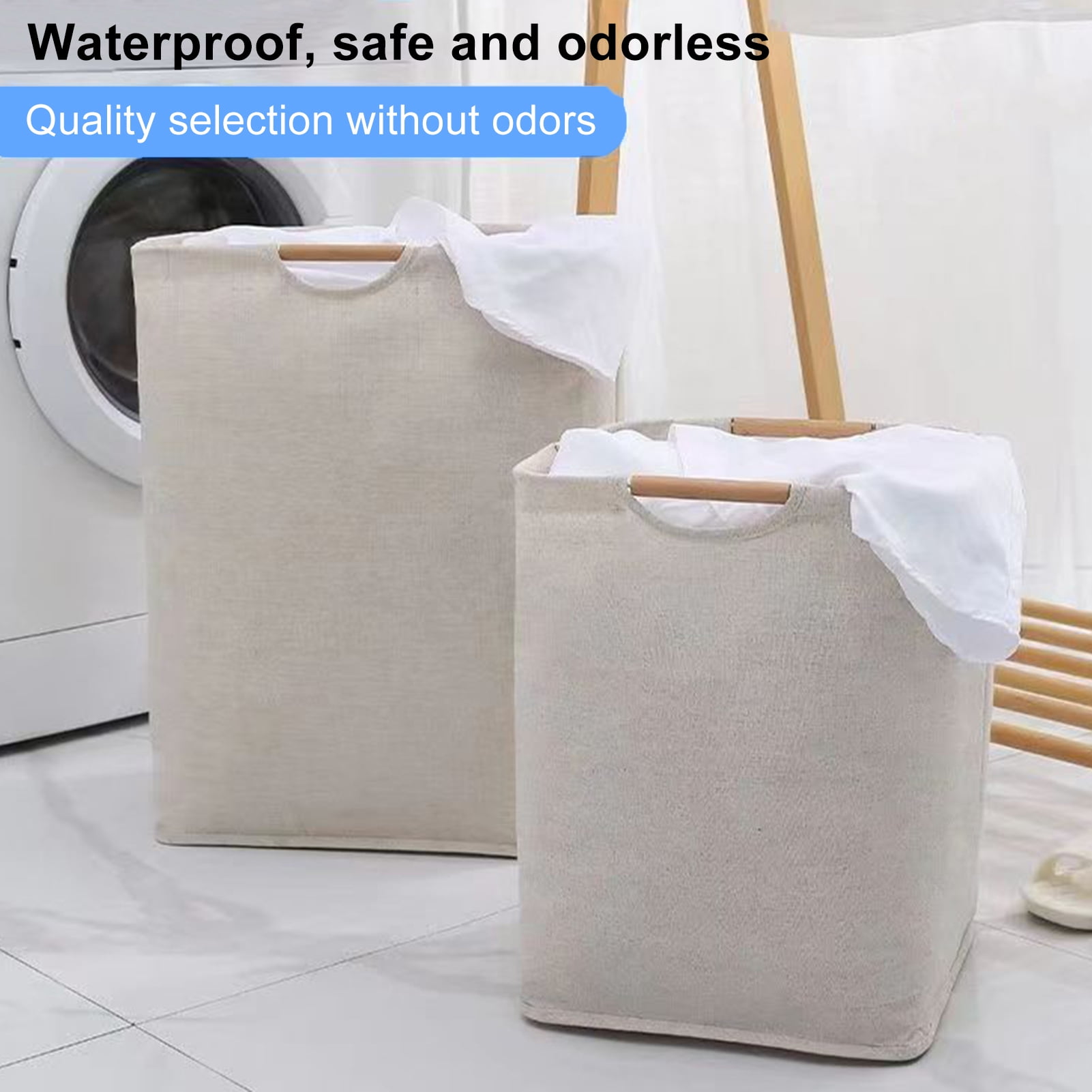 Naierhg Foldable Laundry Basket with Bamboo Handle, Waterproof Fabric ...