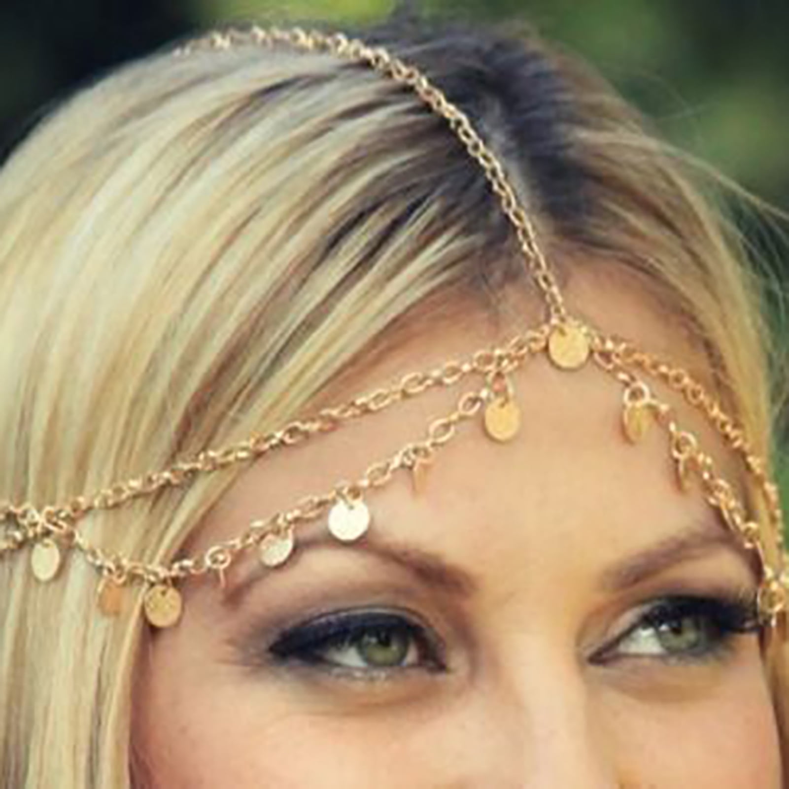 Naierhg Headpiece Round Sequin Drop Layered Alloy Dance Head Chain ...