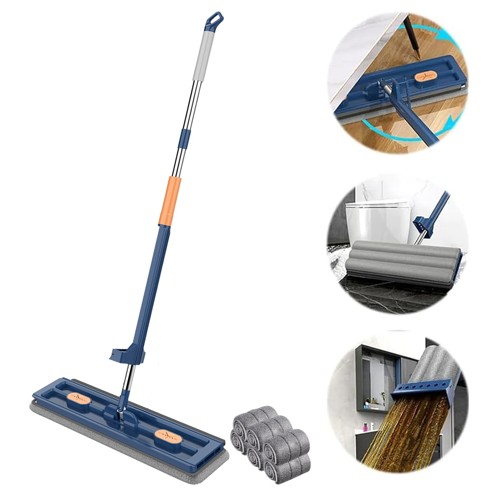 Naierhg Large Flat Mop with 6 Microfiber Pads Stainless Steel Ergonomic ...