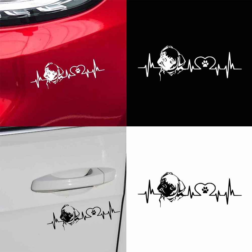 Naierhg Lovely Pug Dog Heartbeat Reflective Car Vehicle Body Window ...