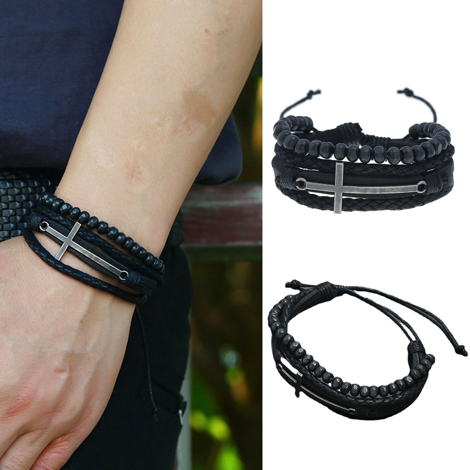 Naierhg Men Bracelet Vintage Multi Layers Beads Knitted Male Bracelet ...