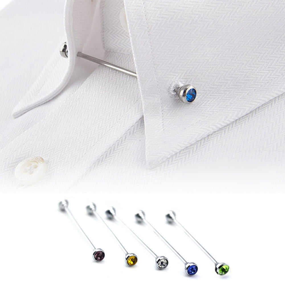 Naierhg Men's Formal Shirt Collar Pin Rhinestone Bar Clasp Clip Barbell ...