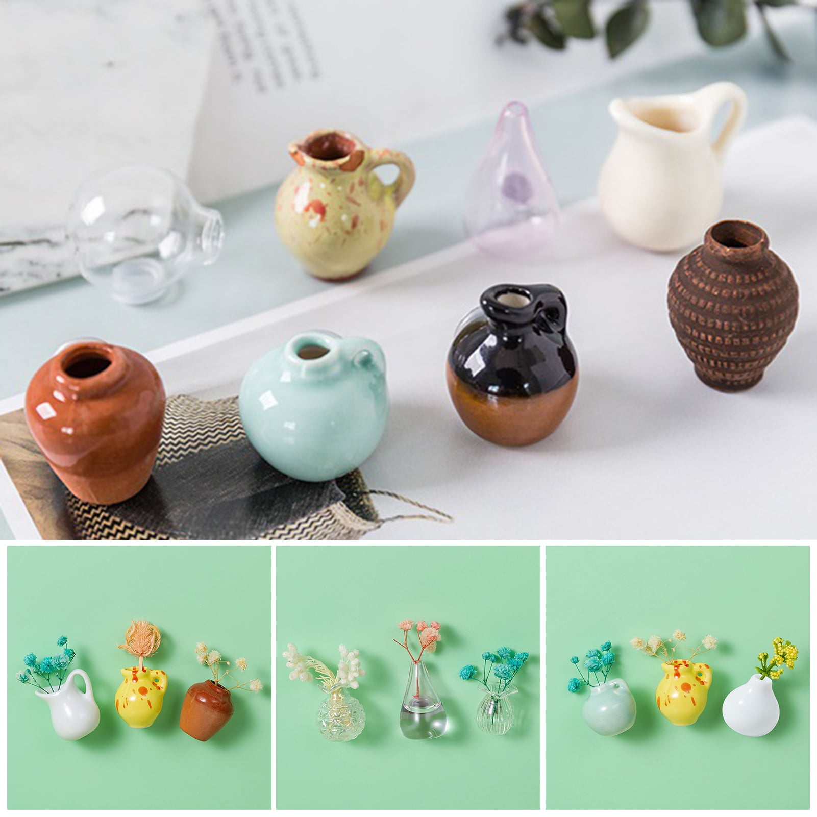 Naierhg Mini Ceramic Refrigerator Magnets, 3-Pack Flower Vase Shape ...