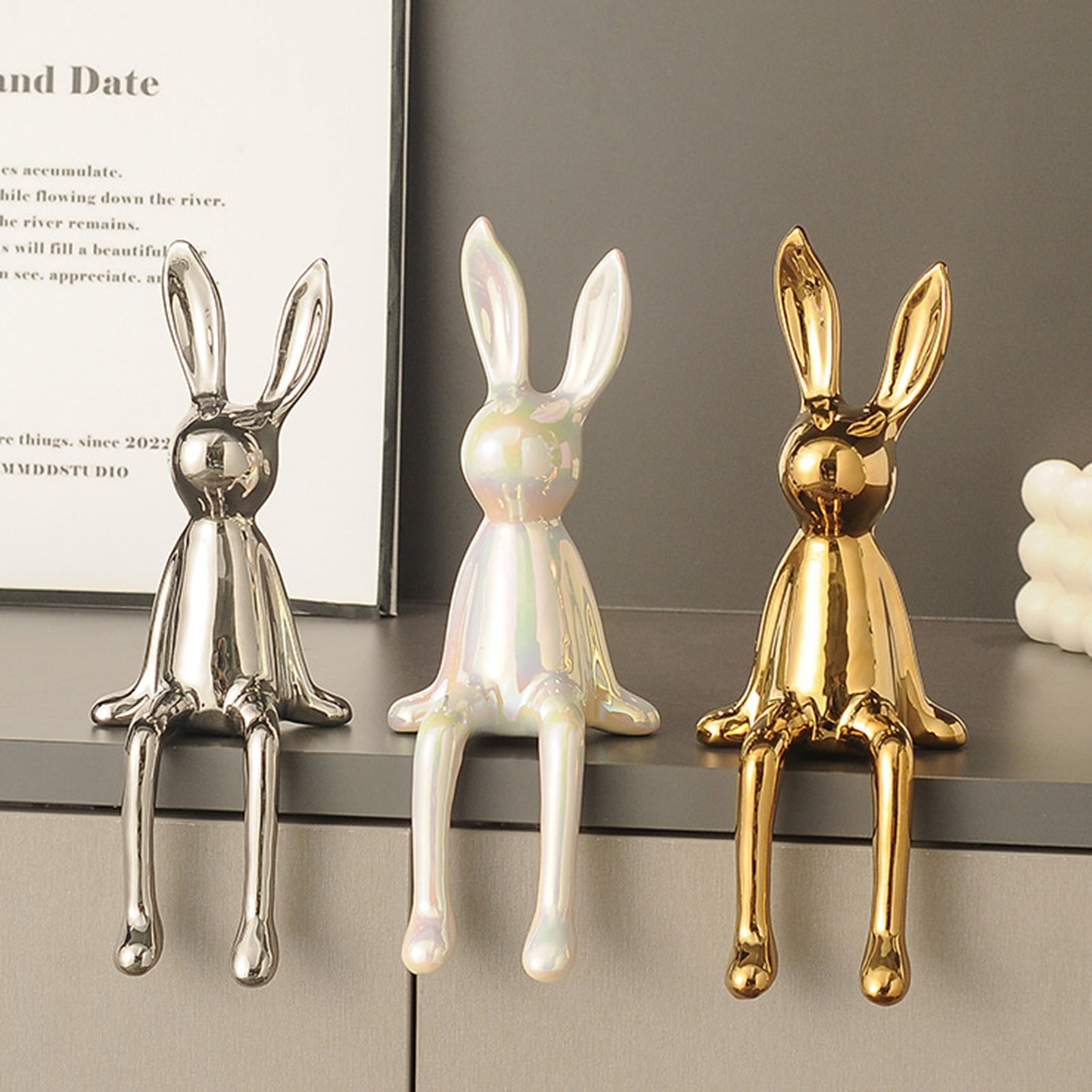 Naierhg Sitting Rabbit Figurine Long Ears Bunny Resin Statue Sculpture ...
