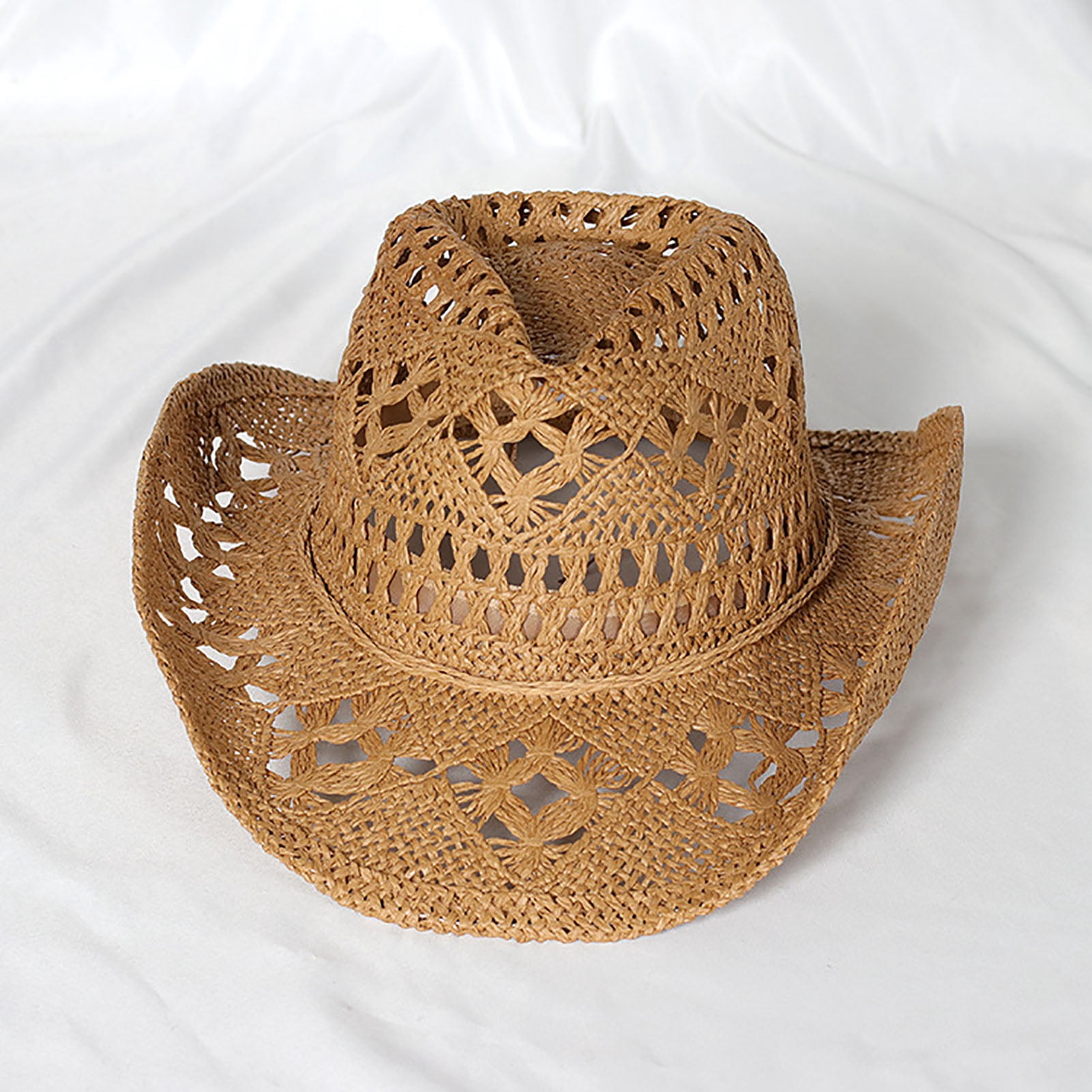 Naierhg Women Cowboy Hat Hollow Out Solid Color Unisex Curled Edge ...