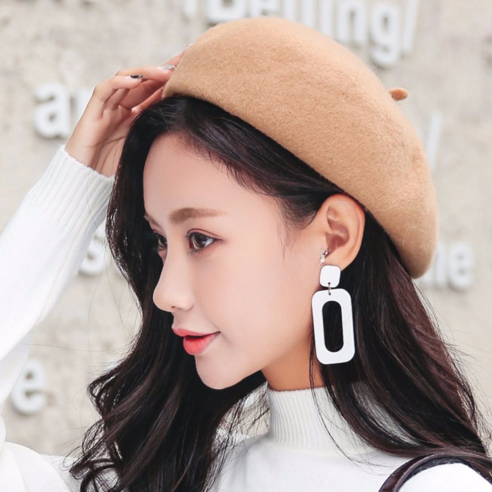 Naierhg Women Winter Beret Vintage Solid Color Thick Knitted Decorative ...