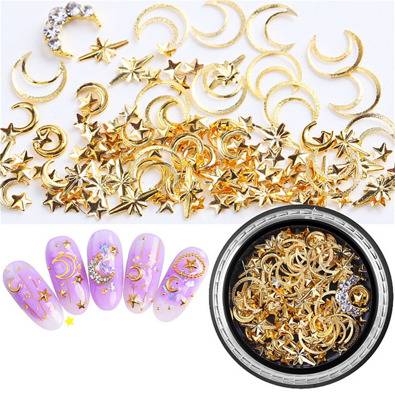 Nail Accessories 3D Metal Studs Charms Decoration Gold Decals Punk Star ...