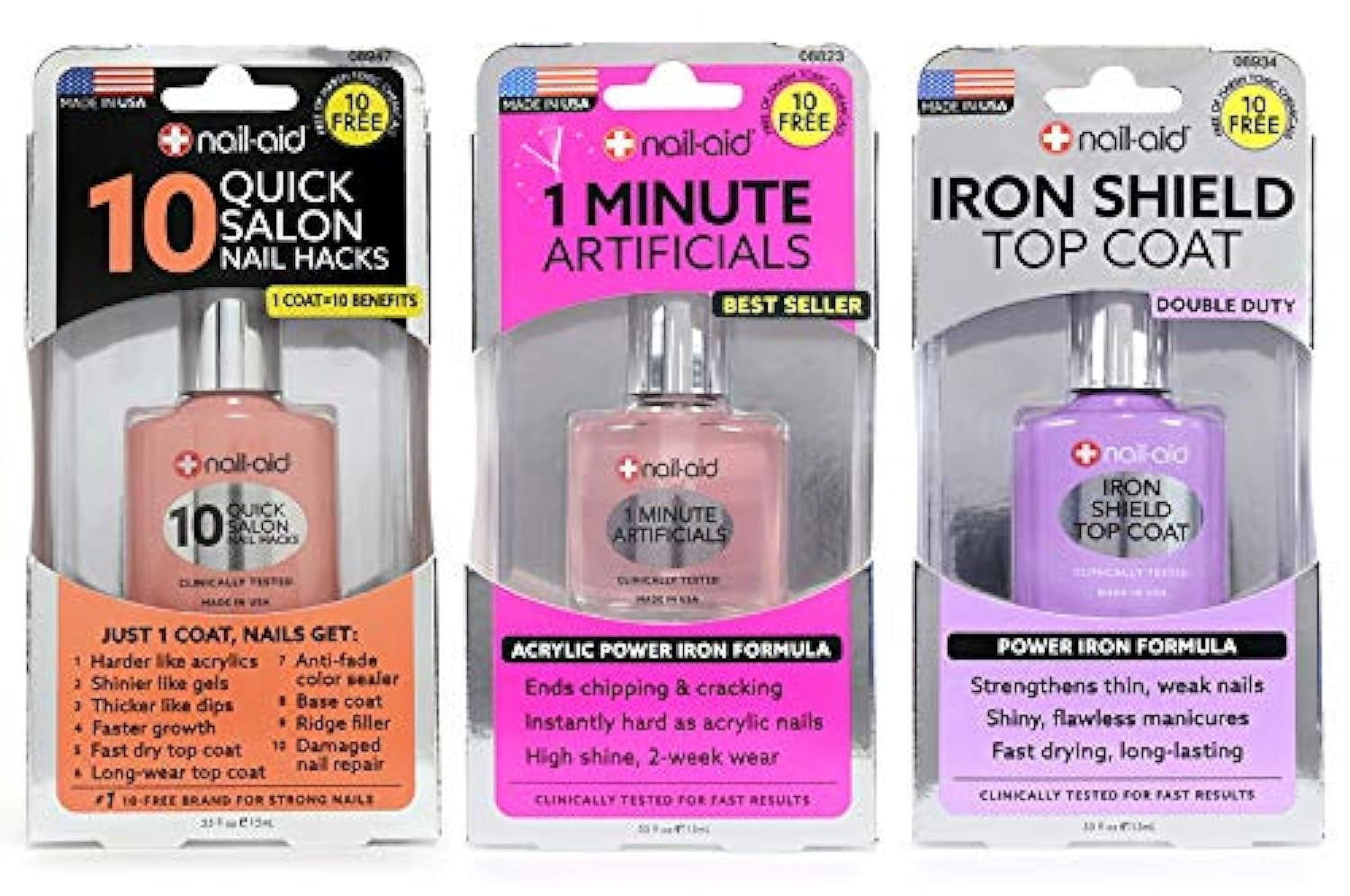 Nail-Aid 3pk Of 10 Quick Hacks + 1 Minute Artificials + Iron Shield Top ...