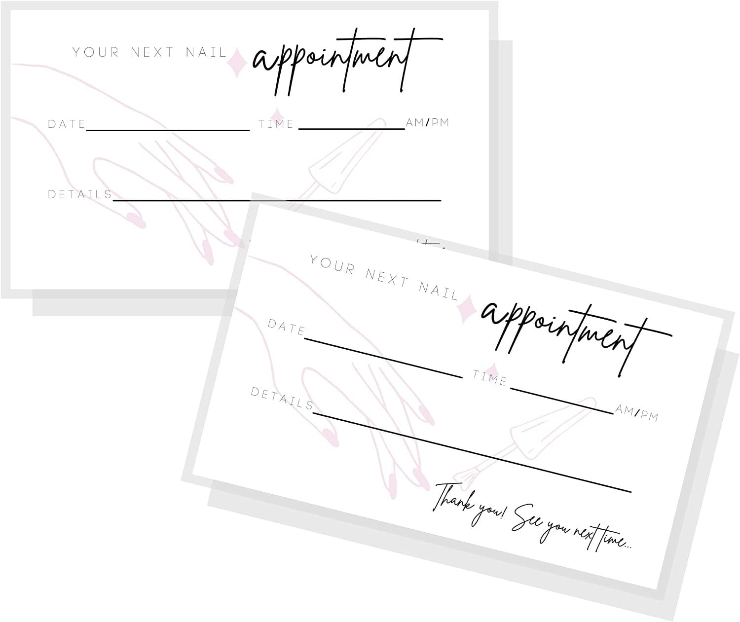 Nail Appointment Reminder Cards Physical Printed 2x3.5 inches Business ...