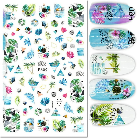 Nail Art 3d Ultrathin Stickers Tropical Coconut Trees Palm Leaves ...