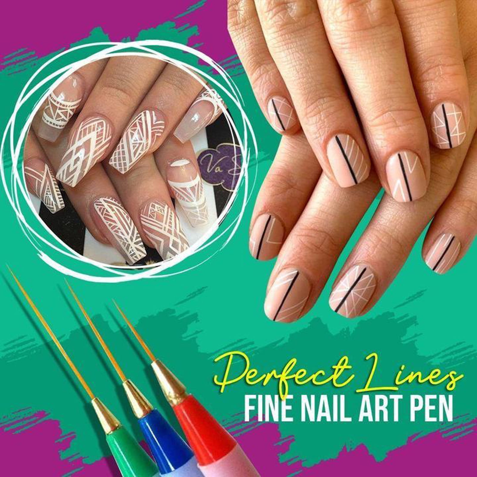 Nail Art Brush Set | 3-Piece Gel Acrylic Builder Pen Line Detailing ...