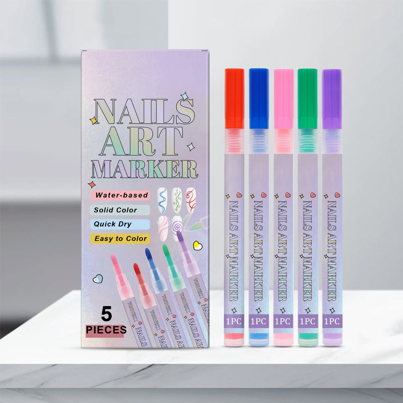 Nail Art Markers For Gel Nails, 5 Colors Nail Art Pens Set, DIY Nail ...