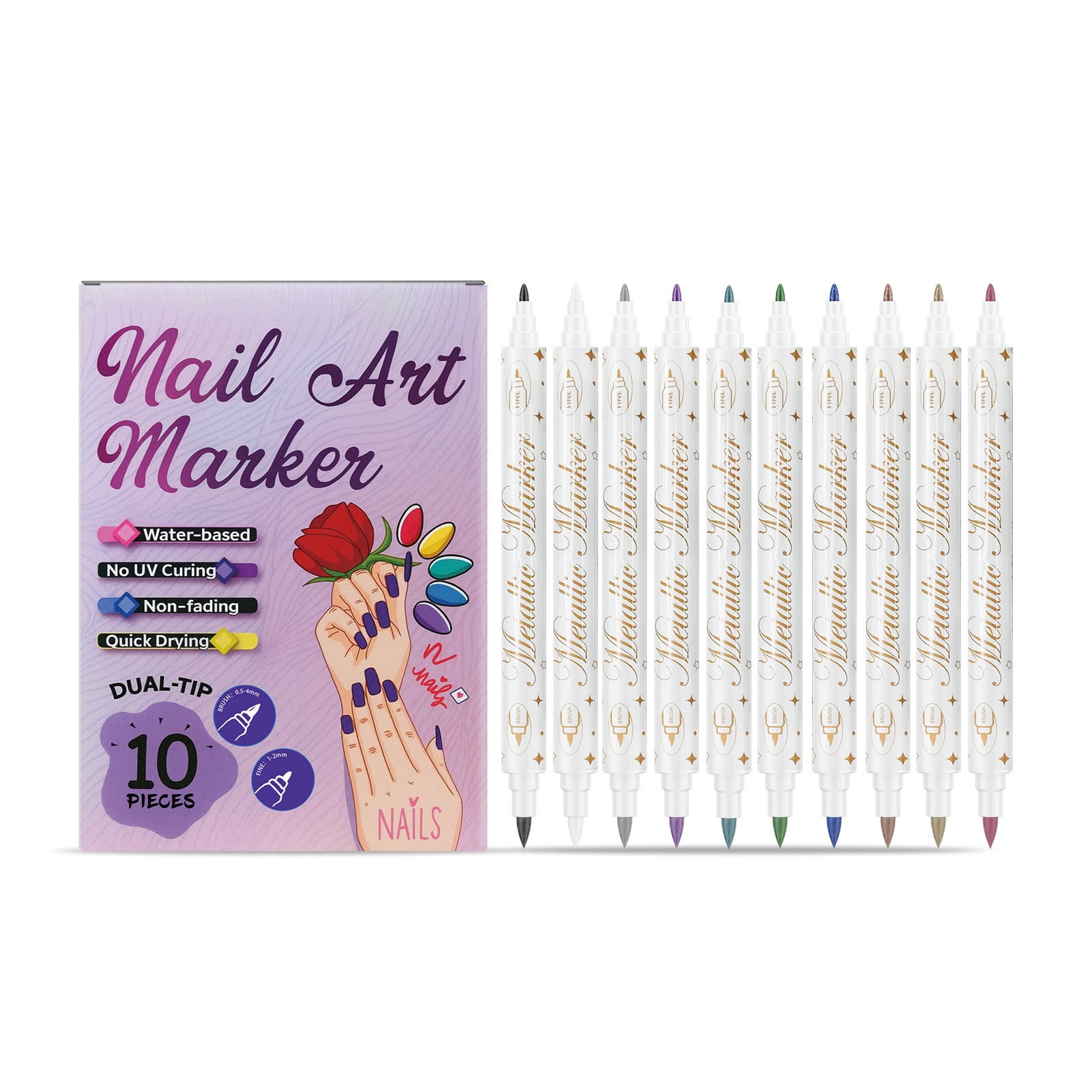 Nail Art Markers for Kids Girls & Adults - 10 Colors Nail Art Pens Set ...
