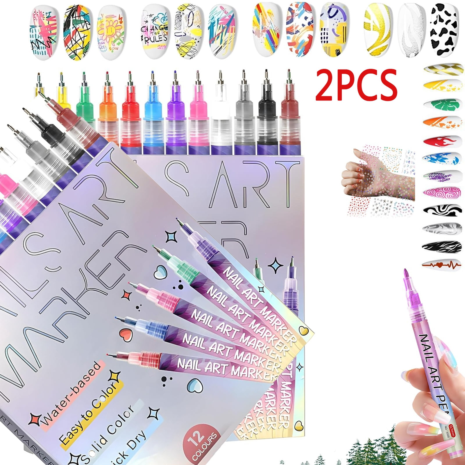 Nail Art Markers for Gel Nails 12 Colors Nail Art Pens Set,2025 DIY ...