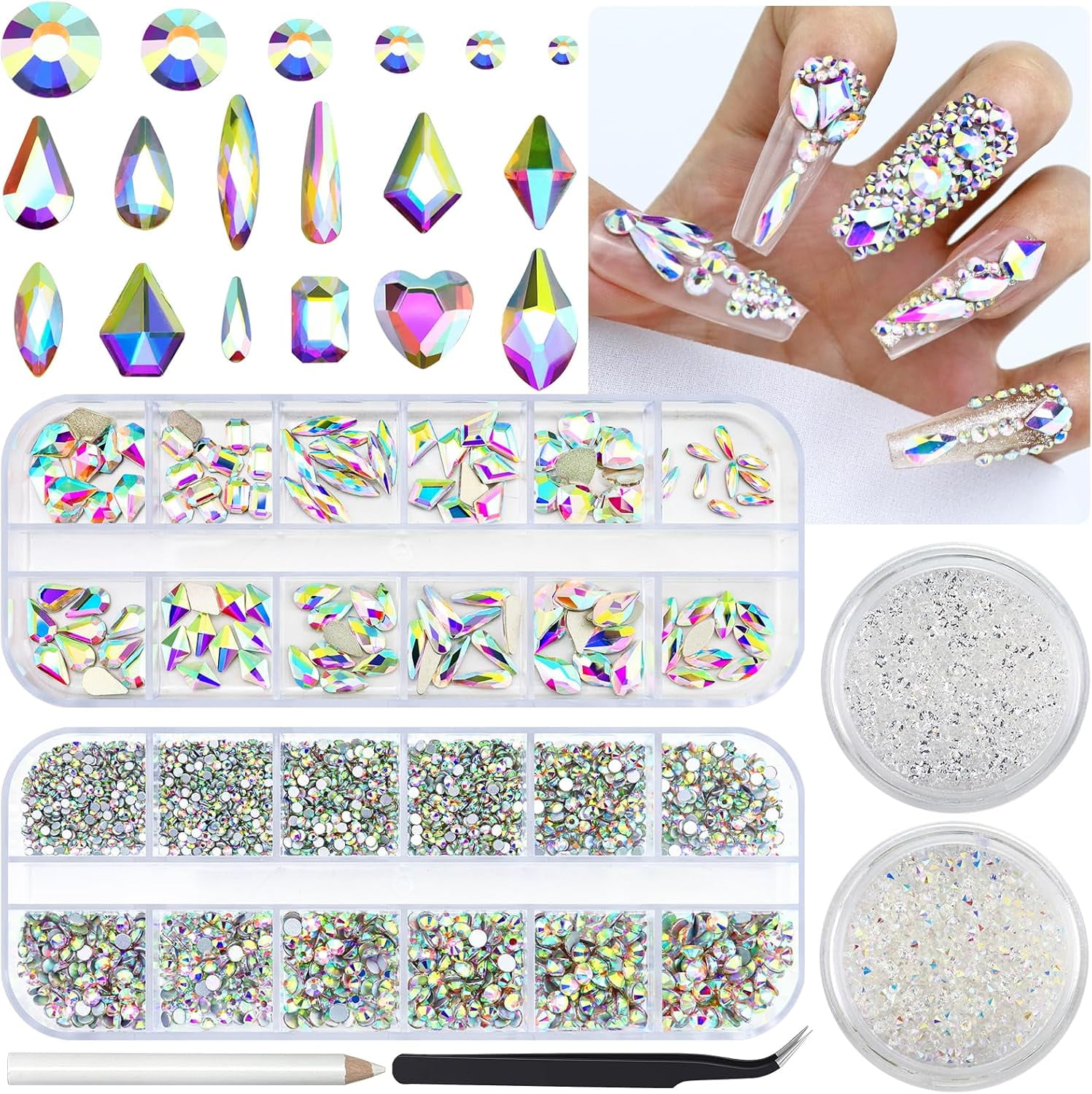 Nail Art Rhinestone Kit 120 Multi Shapes Crystal Flatback Rhinestone ...