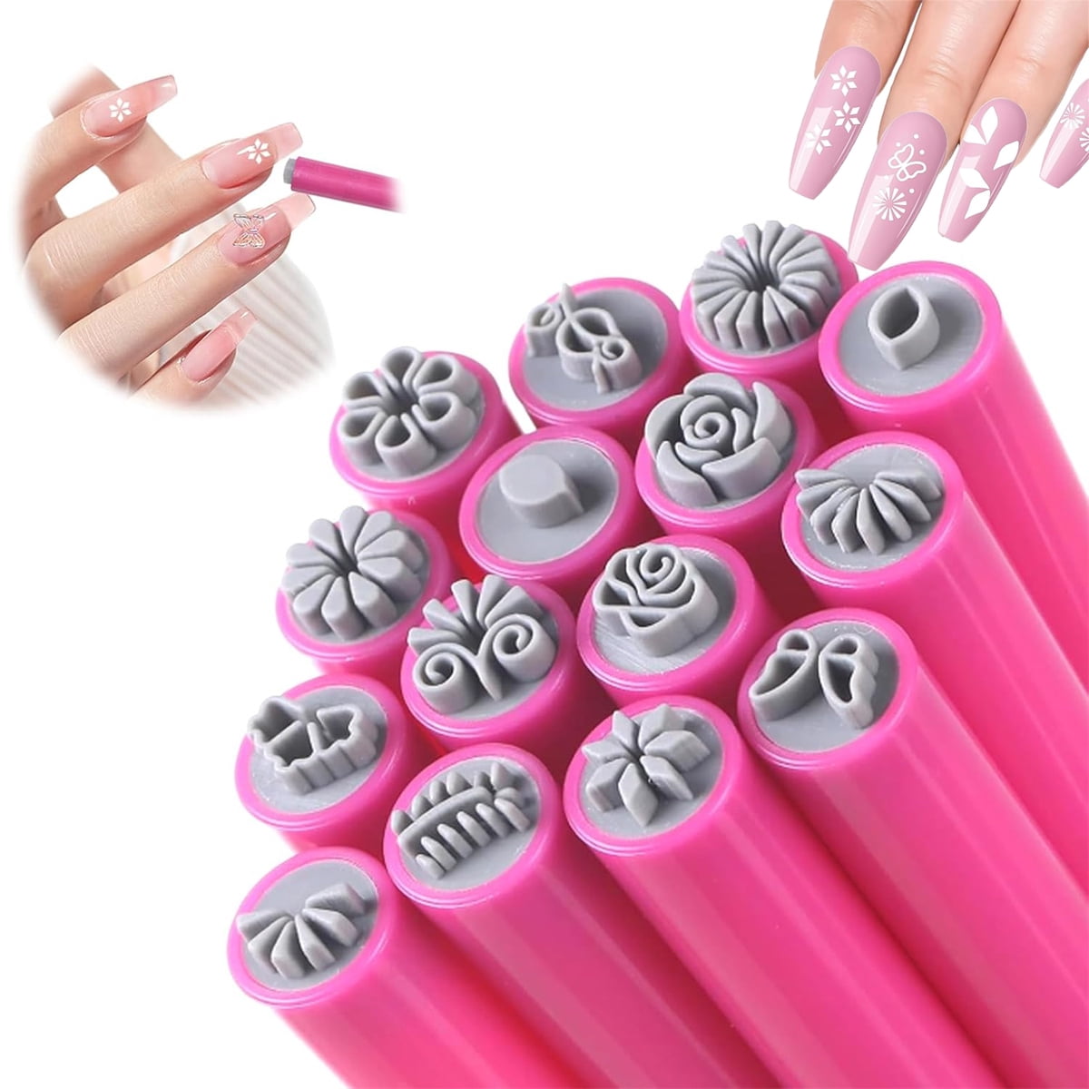 Nail Art Stamp Pen Set,Tutuviw 15 Pcs Flower Nail Stamper Pen for Women ...