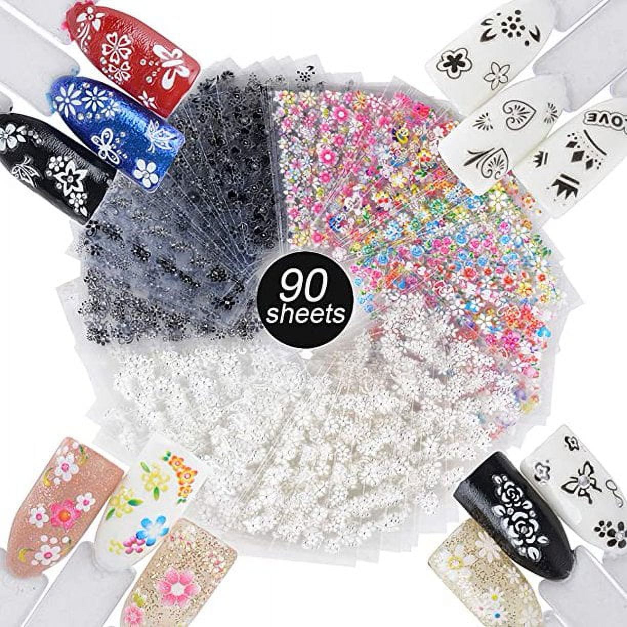 Nail Art Sticker Set, Self Adhesive Nail Stickers, Flower Nail Stickers ...