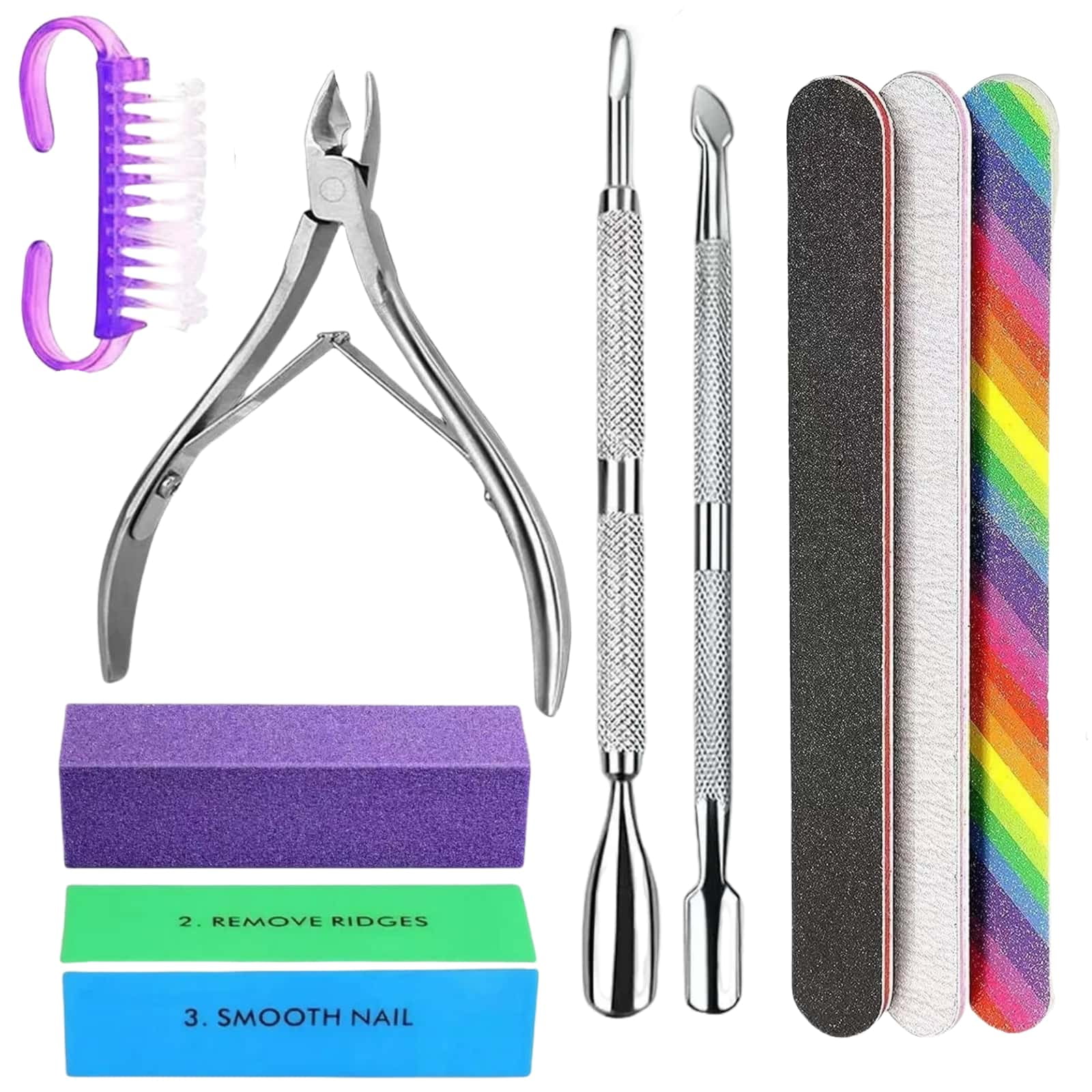 ODDPC Nail Care Set, Cuticle Pusher, Nail Files, Buffers, Nail Brush ...