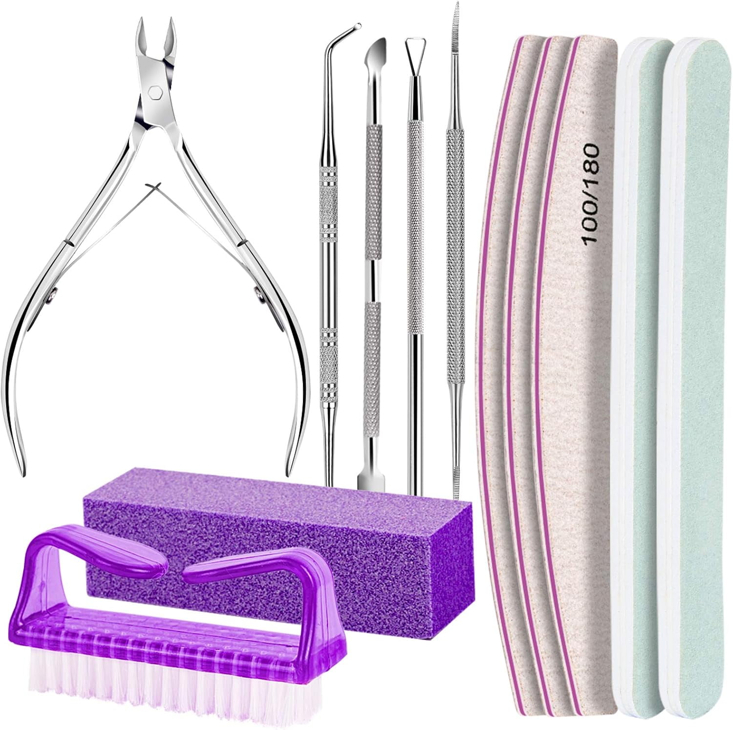 Nail Care Kit, Nail Files 100/180, Nail Buffer Block, Cuticle Nippers, Cuticle Trimmer, Cuticle ...
