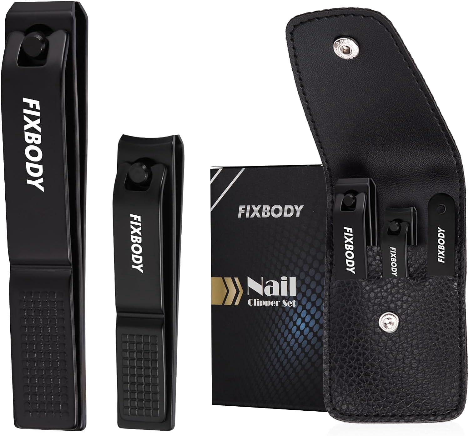 Nail Clipper Set, Ultra Sharp Black Stainless Steel Fingernail ...