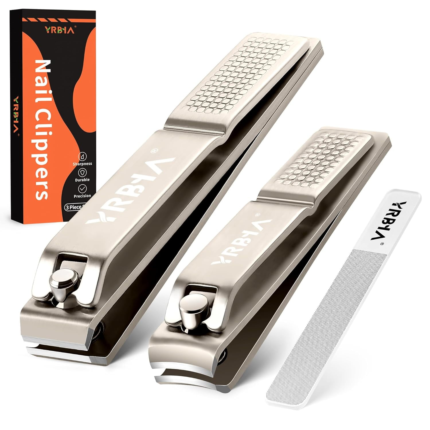 Nail Clippers with Glass Nail File, YRBIA Ultra Sharp Nail Clipper Set, Professional Stainless ...