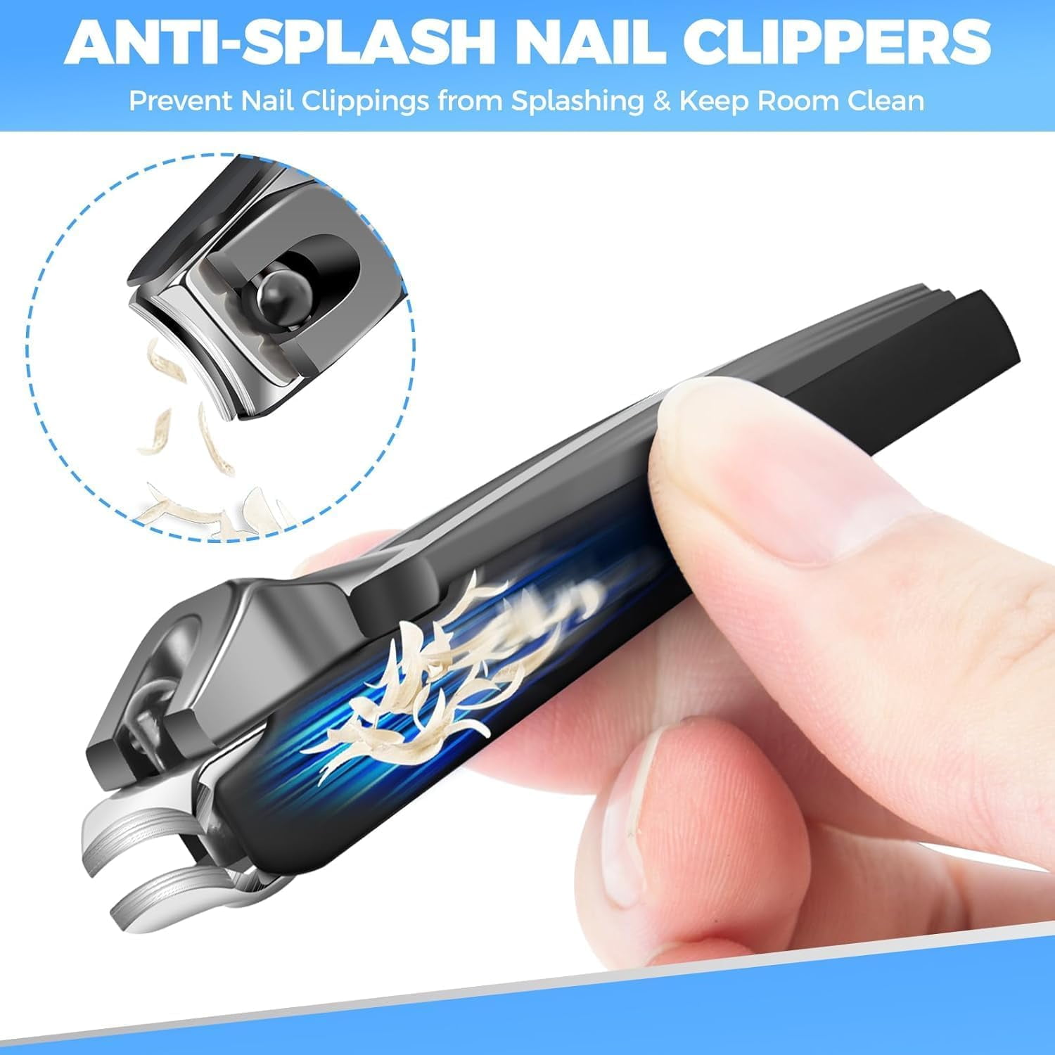 Nail Clippers for Men Women with Catcher, Slanted Anti Splash ...