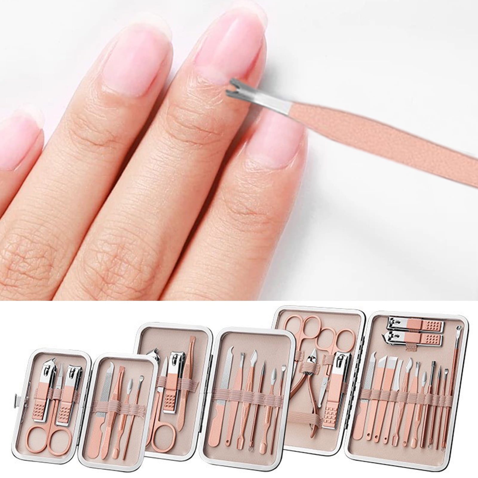 Nail Clippers Set 18 in 1 Portable Rose Gold Stainless Steel Manicure ...
