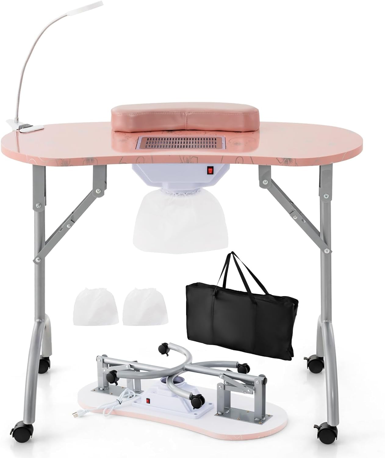 Nail Desk for Nail Tech, 35-inch Foldable Nail Table W/Bendable LED ...