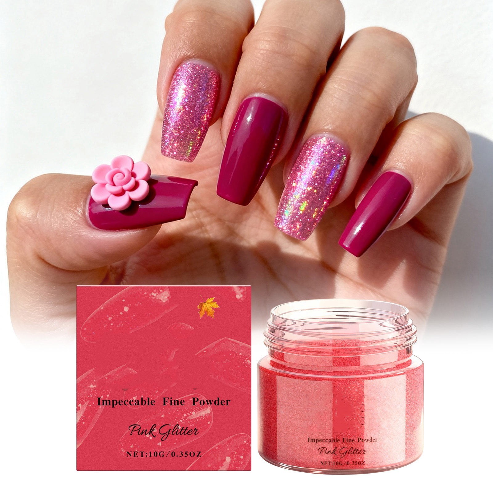 Nail Dip Powder, Fall Brown Red Glitter Dipping Powder Starter Kit ...