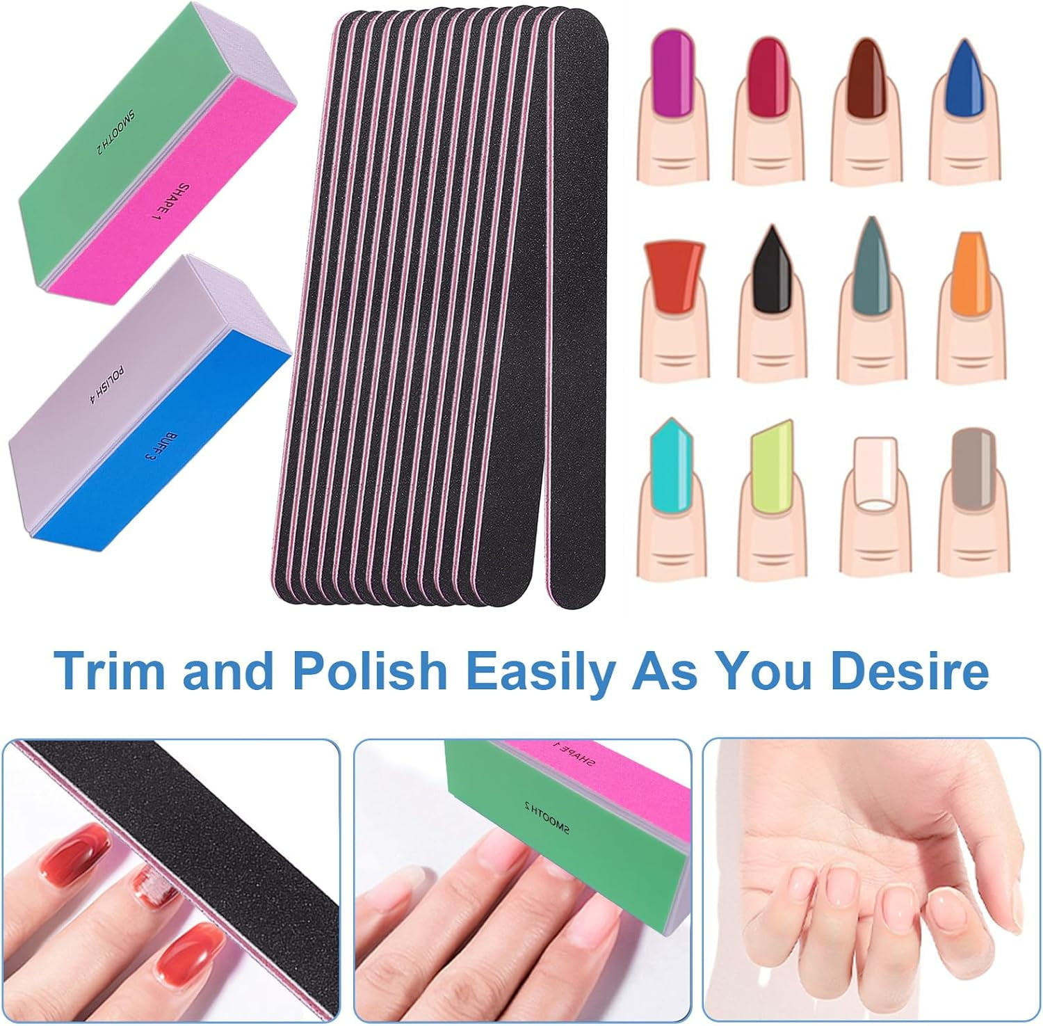 Nail File and Buffer Set, 4 Way Nail Buffers Shine Kit Professional ...