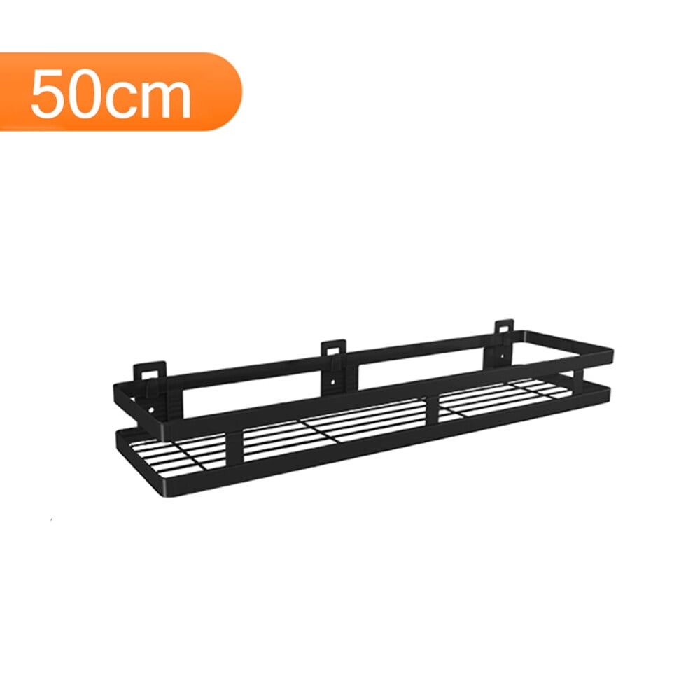 Nail-Free Stainless Steel Wall Storage Shelf Black Floating Shelf Spice ...