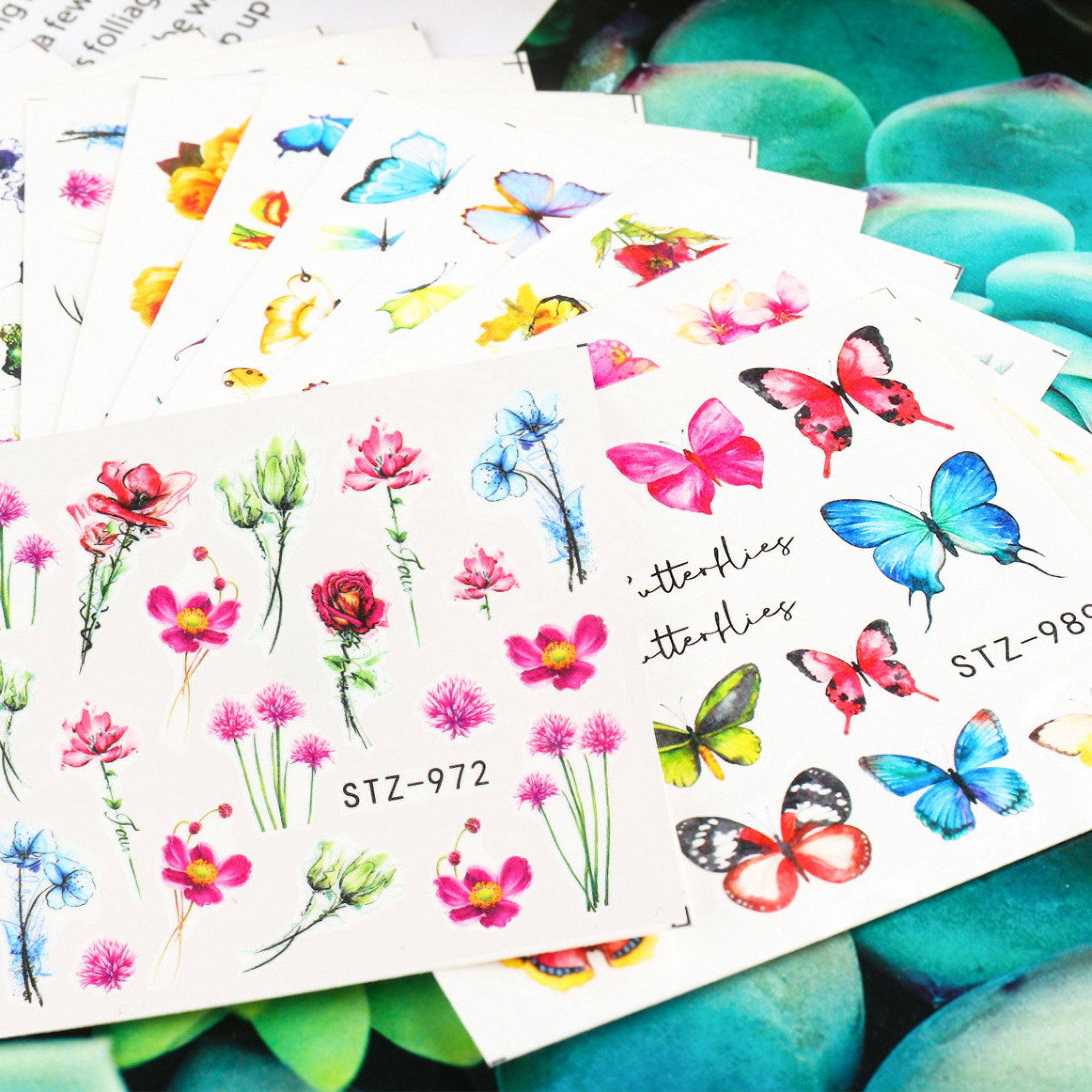 Nail Hot Watermark Stickers Suit Butterfly Fruit Lace Colorful Flowers ...