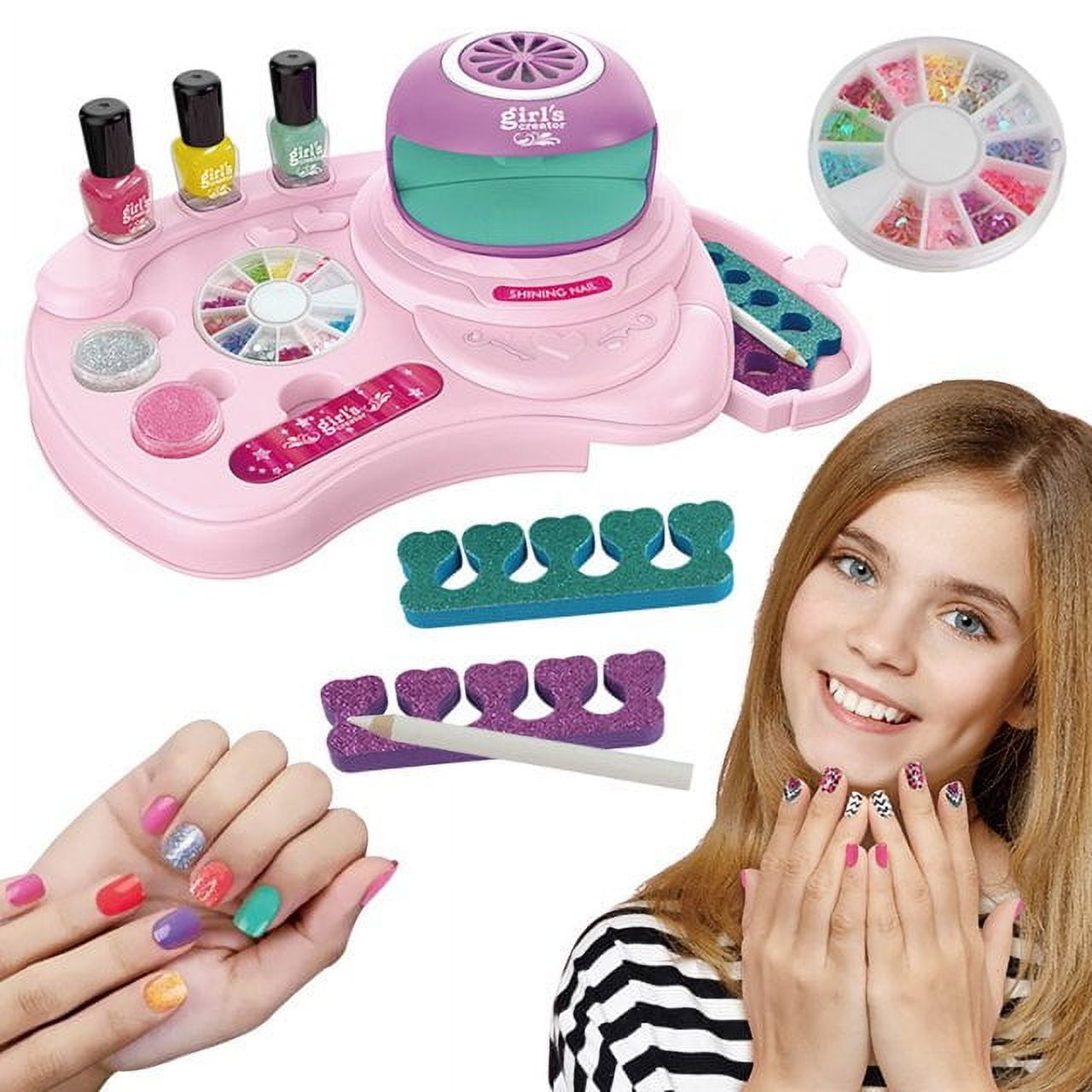 ABABENY Nail Polish Kit for Kids, Nail Art Salon Set with Glitter, Gems ...