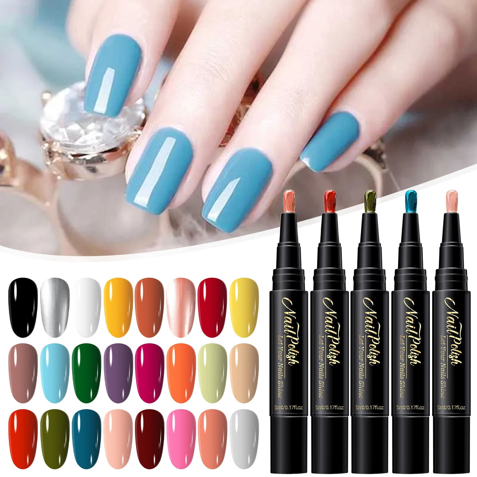 Nail Polish Pen,Water Based Nail Art Polish Pen,Easy Control Brush Tip ...